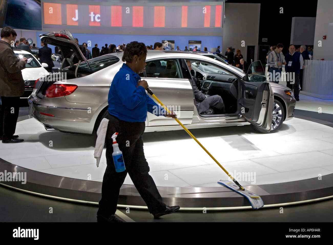 Detroit Michigan A janitor cleans a display at the North American ...