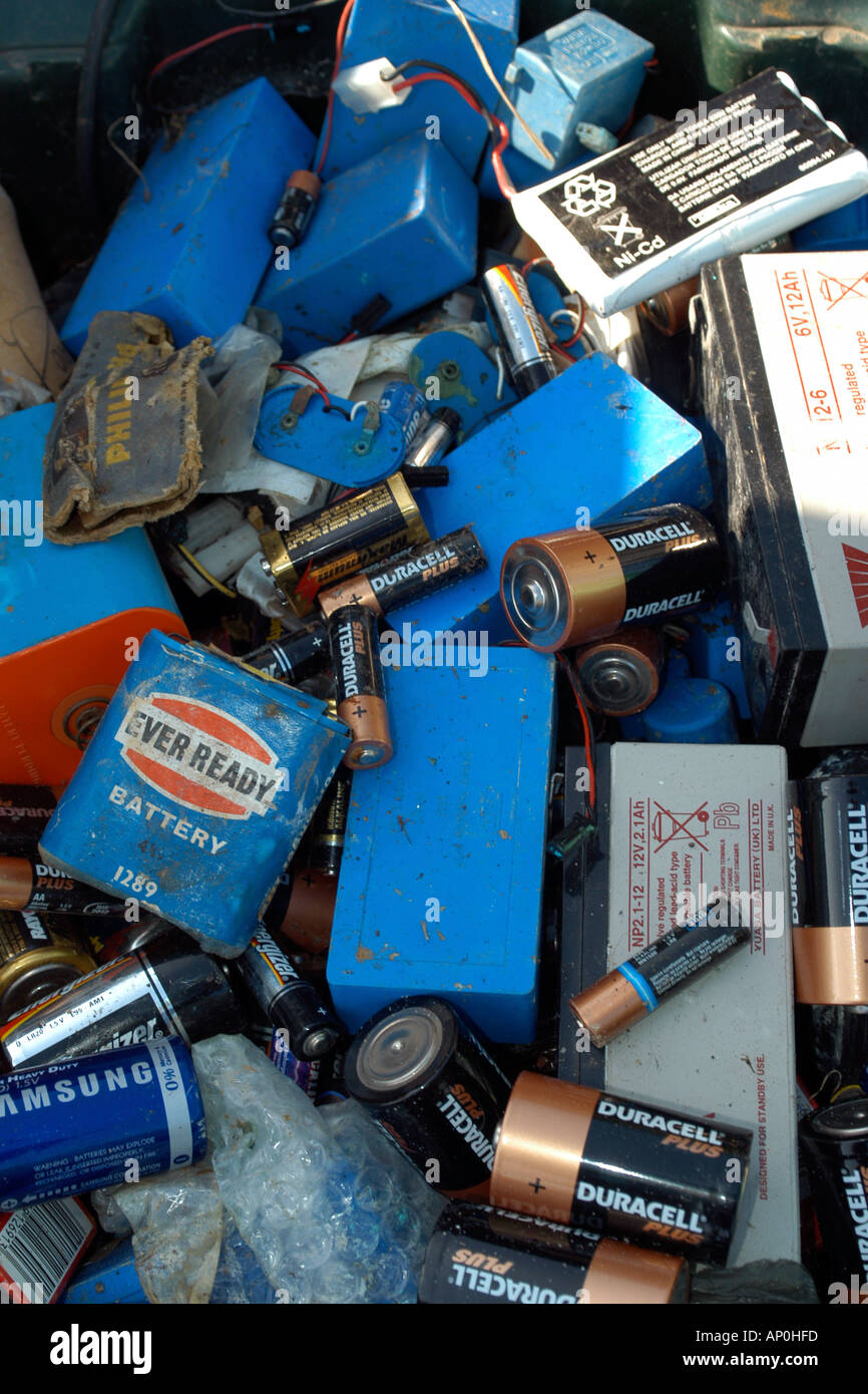 Masses of Discarded batteries at a recycling center Stock Photo - Alamy