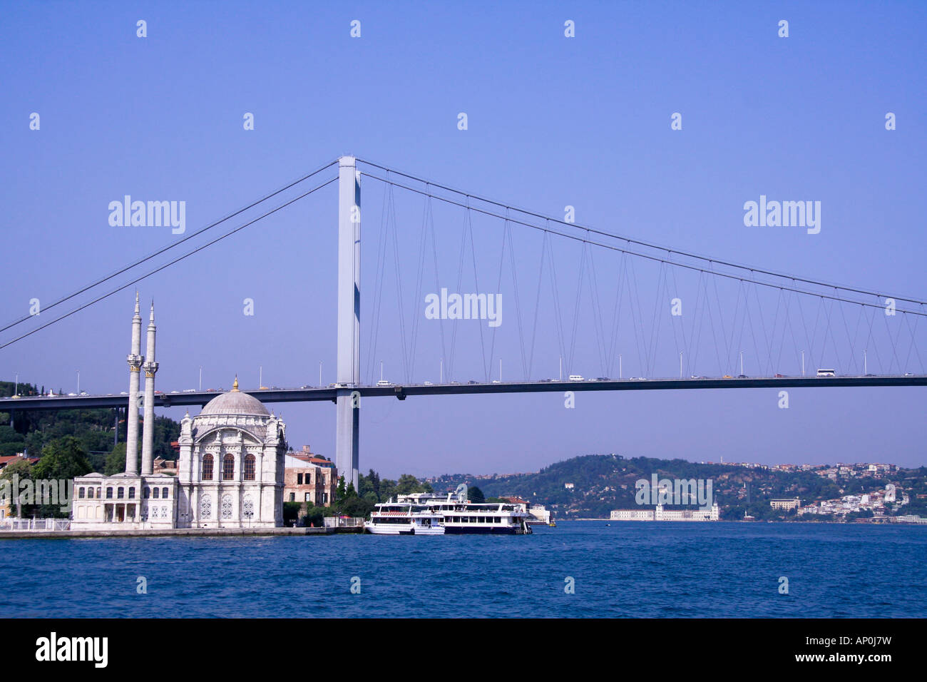 mosque and bosphor brigde linking europe to asia bosphorus istanbul ...