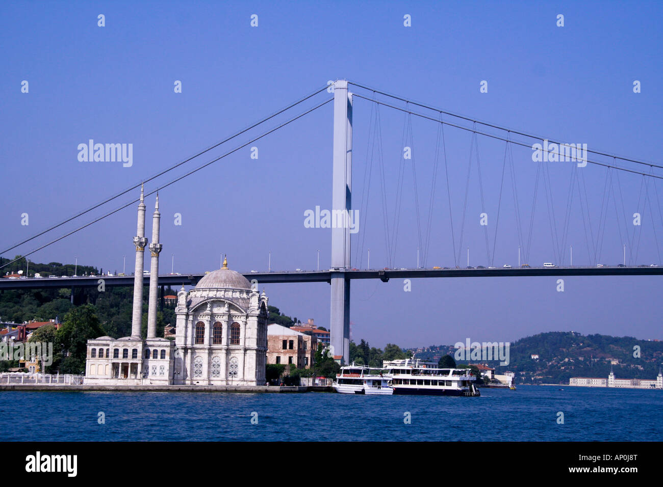 mosque and bosphor brigde linking europe to asia bosphorus istanbul ...