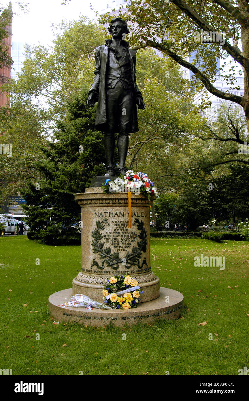 The statue of patriot Nathan Hale 1893 in NY City Hall Park by ...