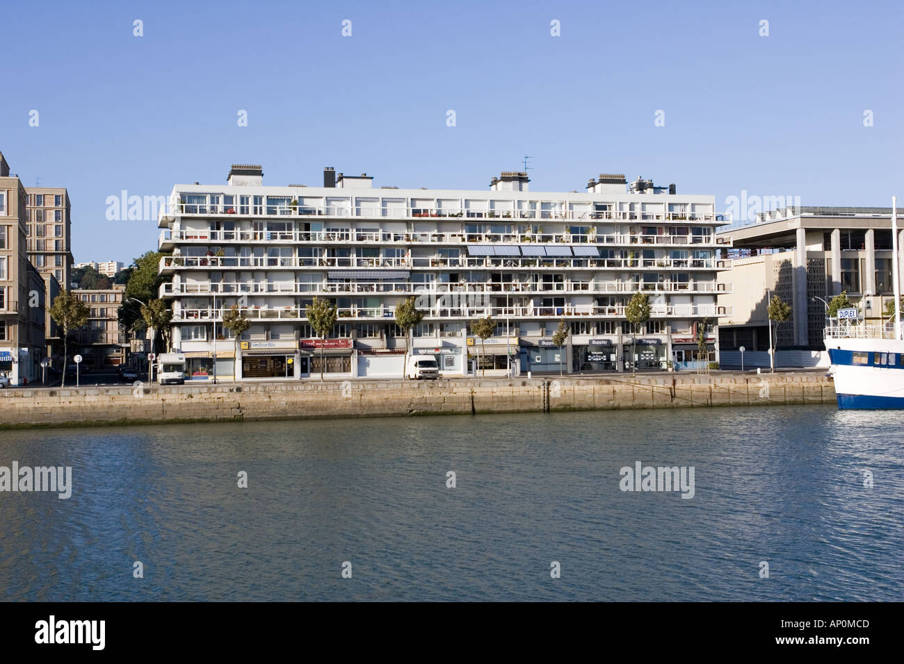 Modern post war building alongside harbour Le Havre France Stock Photo ...
