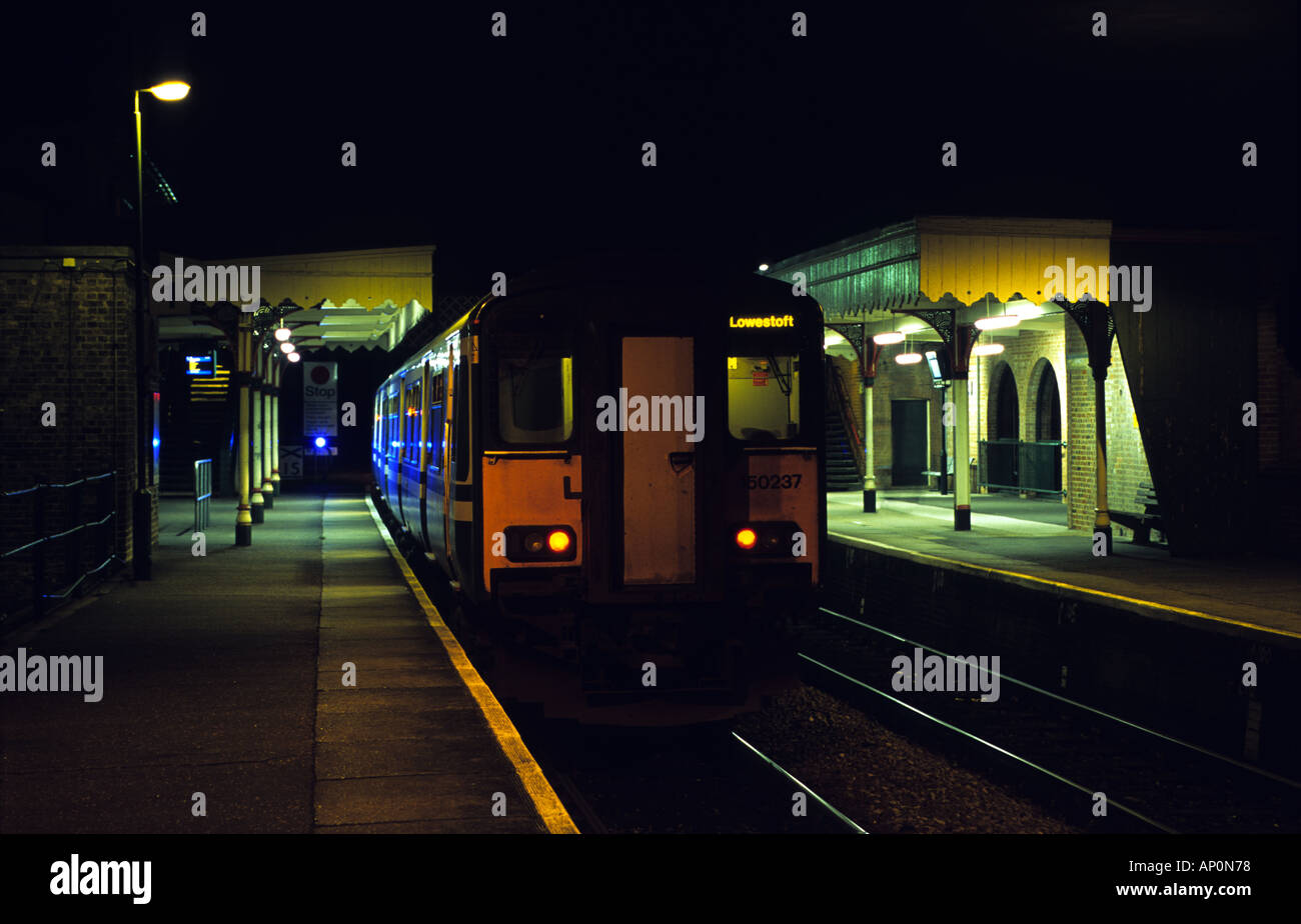 Woodbridge railway station late at night, Suffolk, UK Stock Photo - Alamy