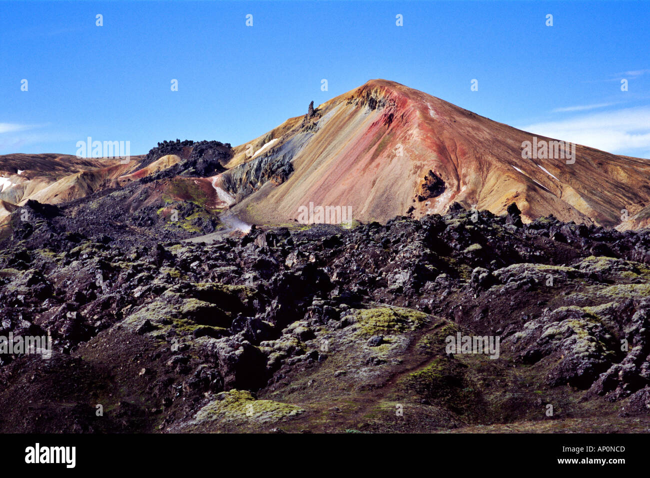 Ryholite mountain and lava flow Landmannalaugar Iceland Stock Photo - Alamy