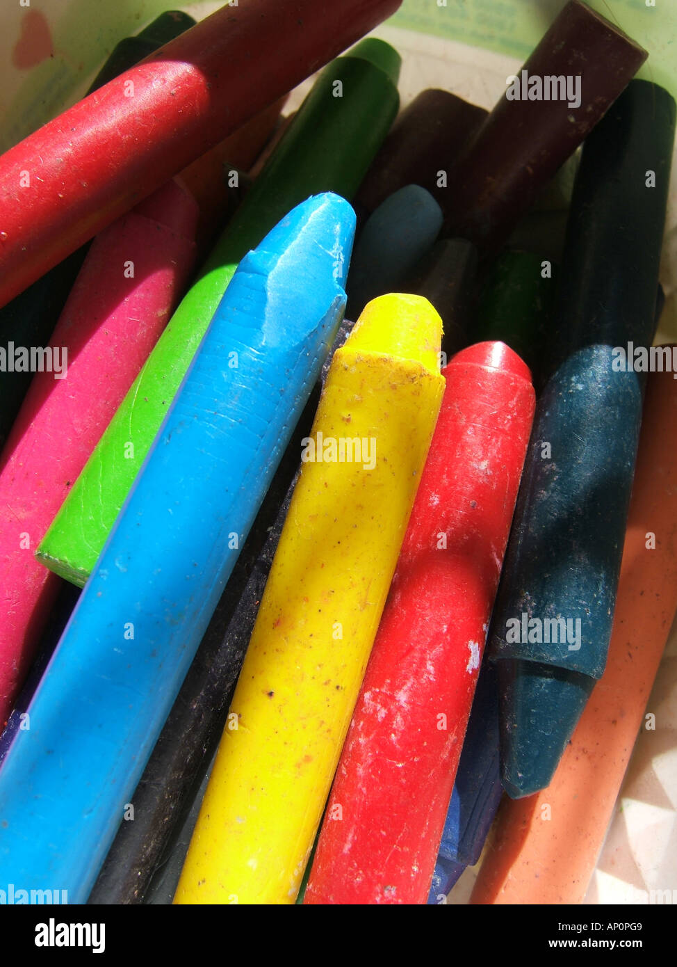 colourful crayons in box Stock Photo - Alamy