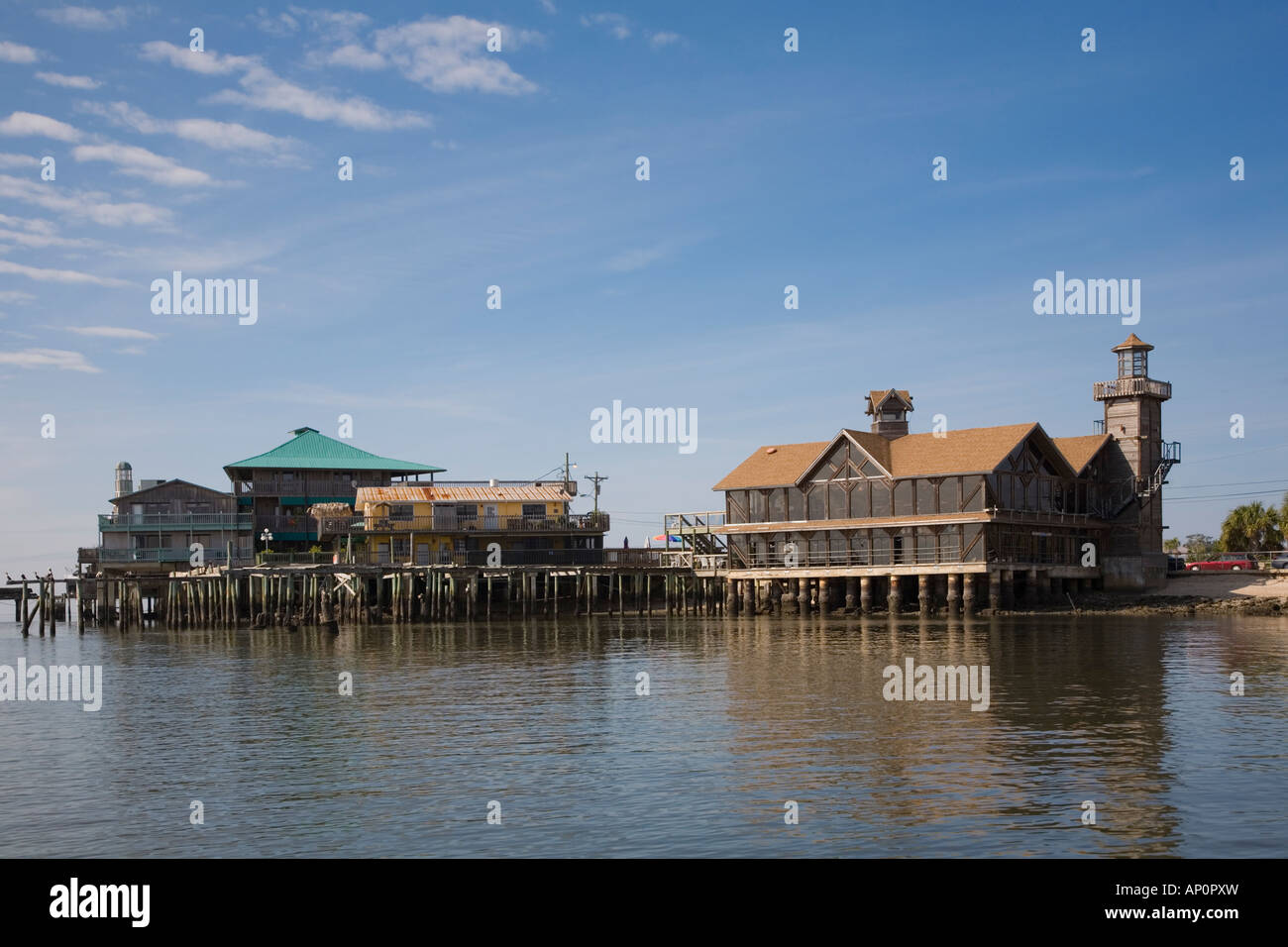 Waterfront buildings on Dock Street from the Gulf of Mexico on Cedar ...
