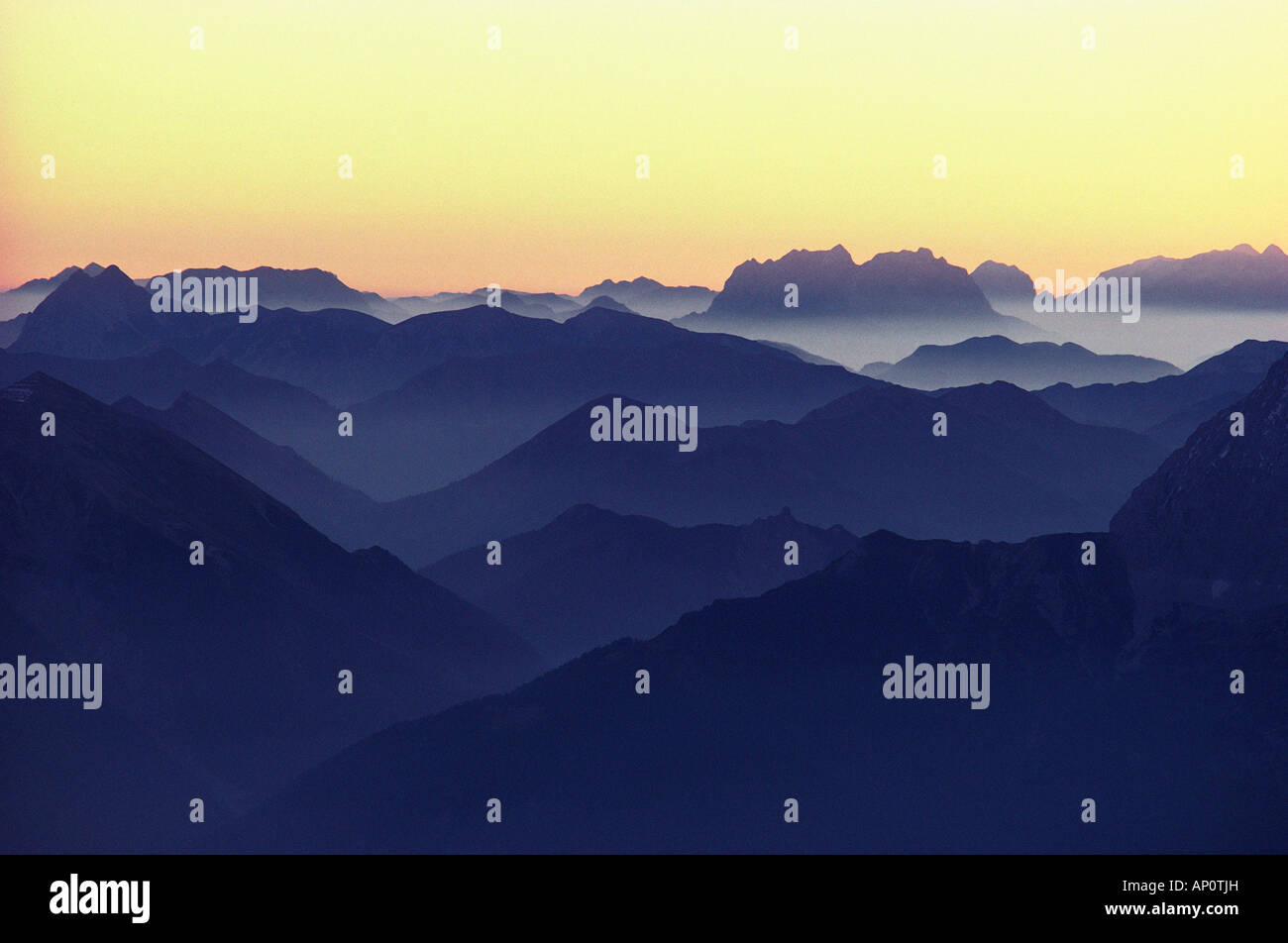 View from Zugspitze over mountain panorama, Zugspitze, Alps Stock Photo ...