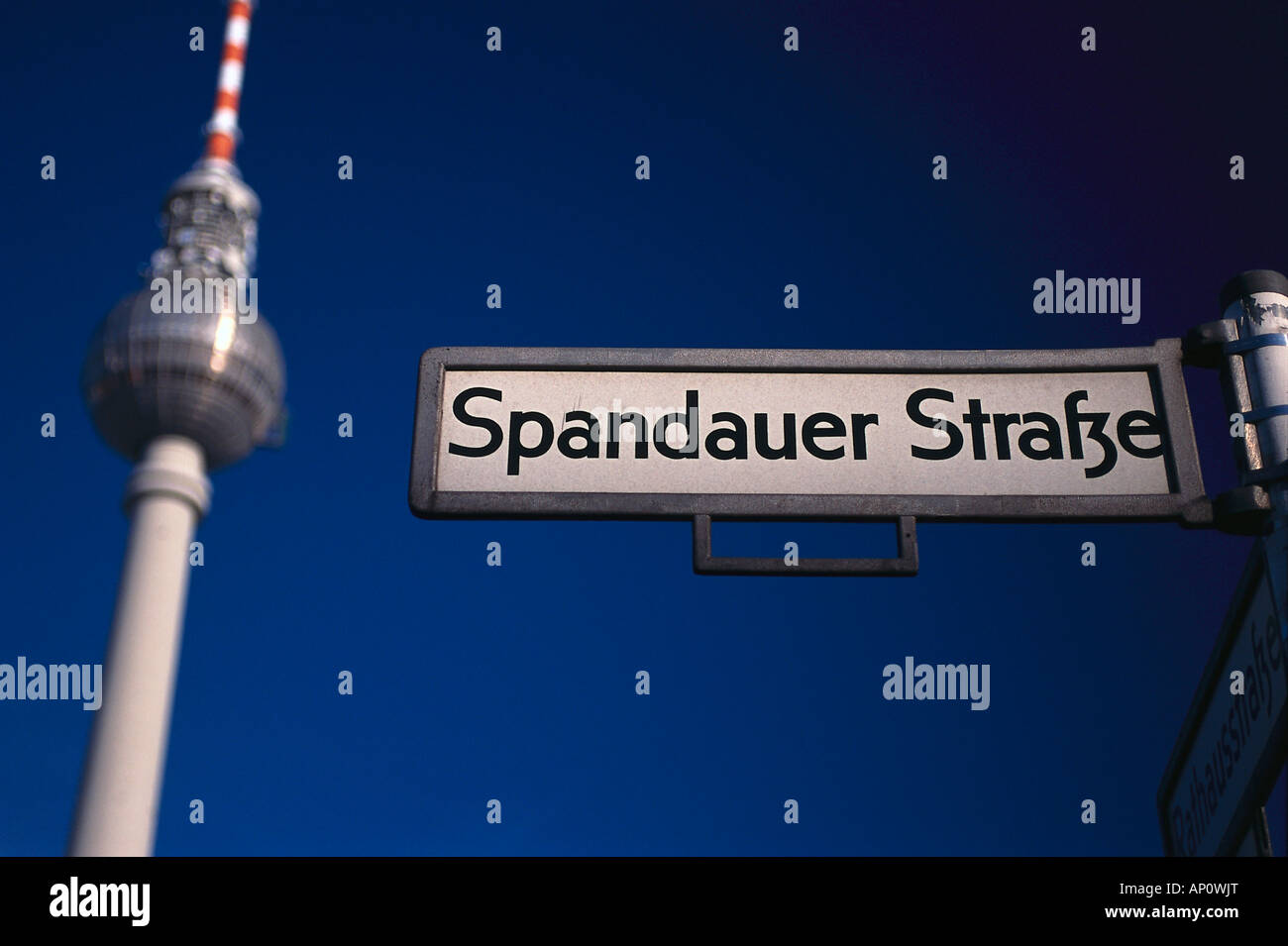 Street sign and Television Tower, Berlin, Germany Stock Photo - Alamy