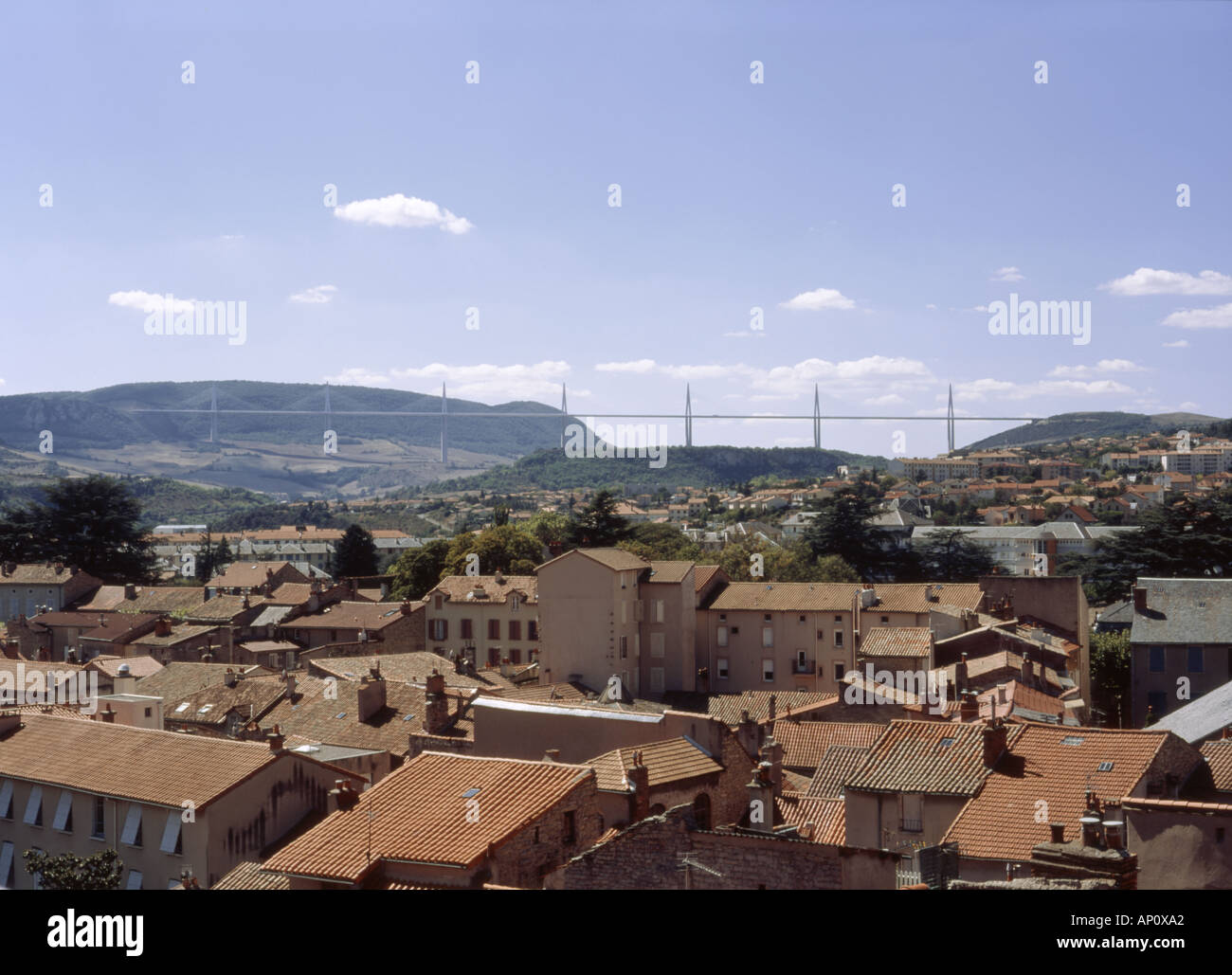 Town view with millau viaduct bridge hi-res stock photography and ...