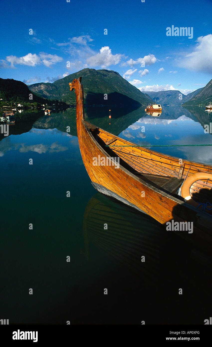 Viking boat, Lustrafjord, Sogn og Fjordane, Norwegen Stock Photo - Alamy