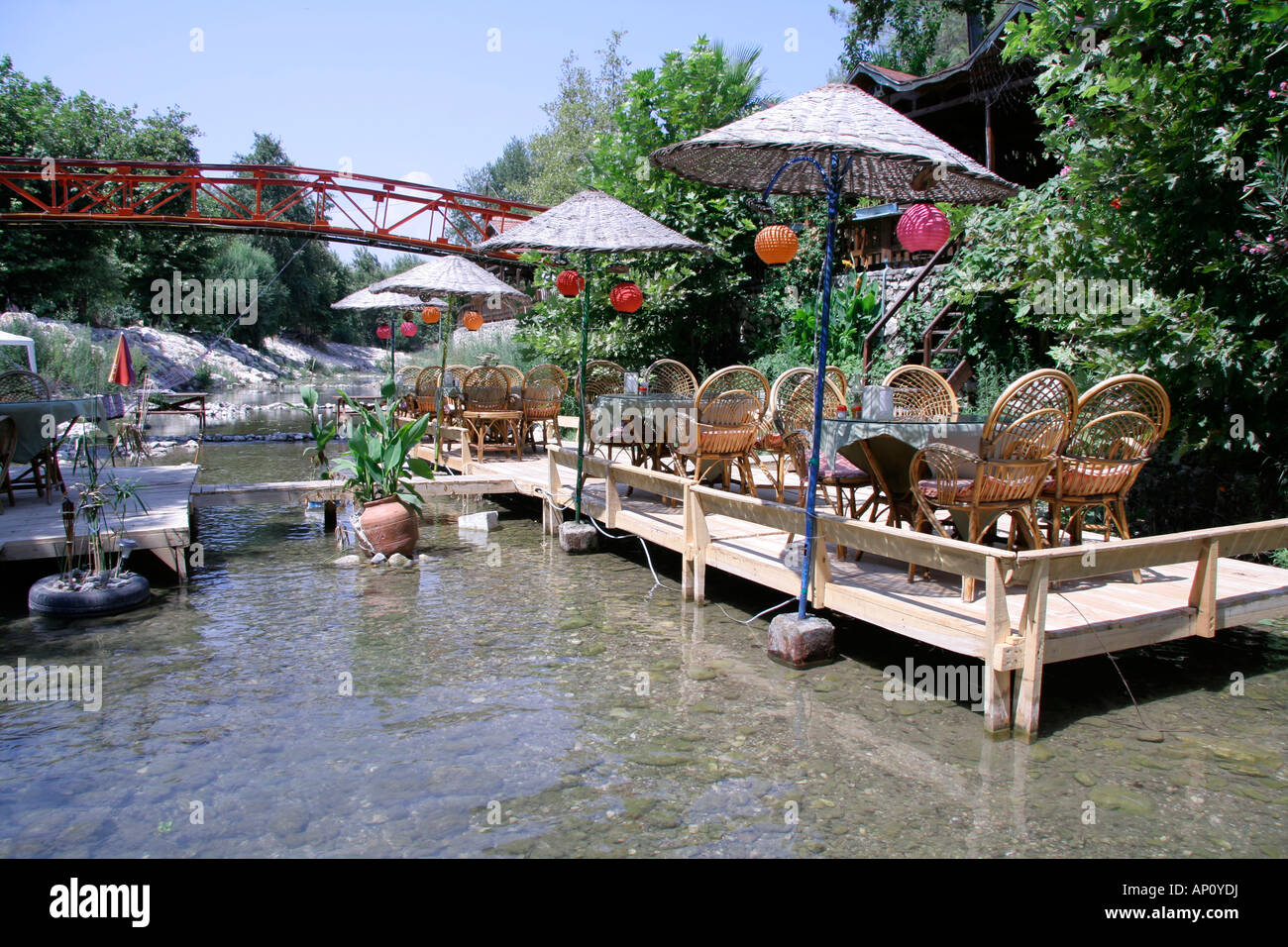 restaurant on river adrasan south turkey Stock Photo - Alamy