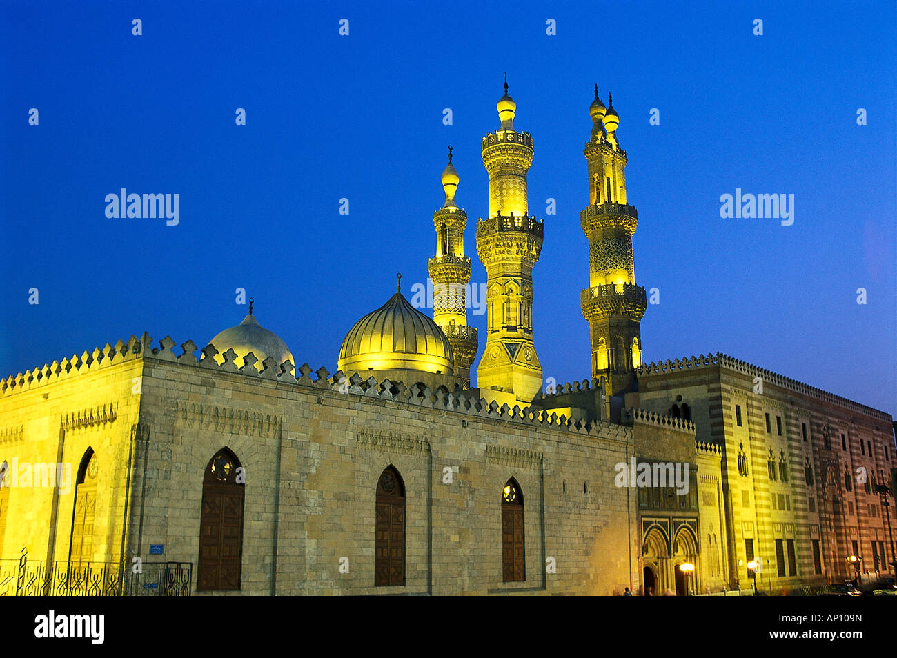 View at the illuminated El Azhar Mosque, Kairo, Egypt Stock Photo - Alamy