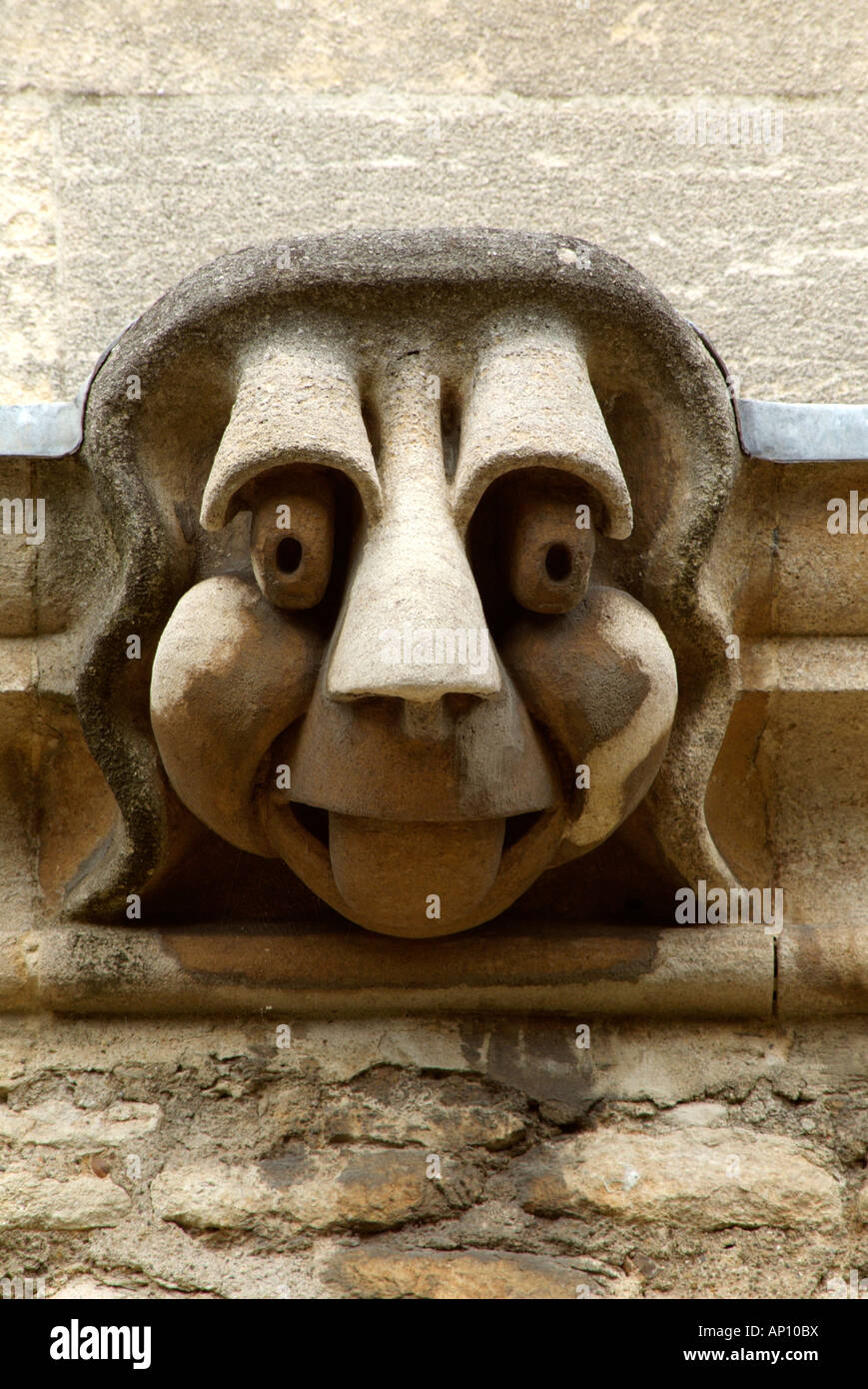 Head gargoyle close up Oxford university town stone carving distorted ...