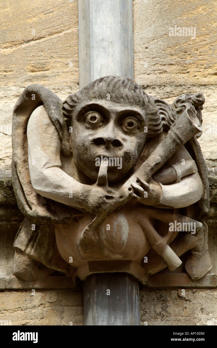 head gargoyle close up Oxford university town stone carving distorted ...