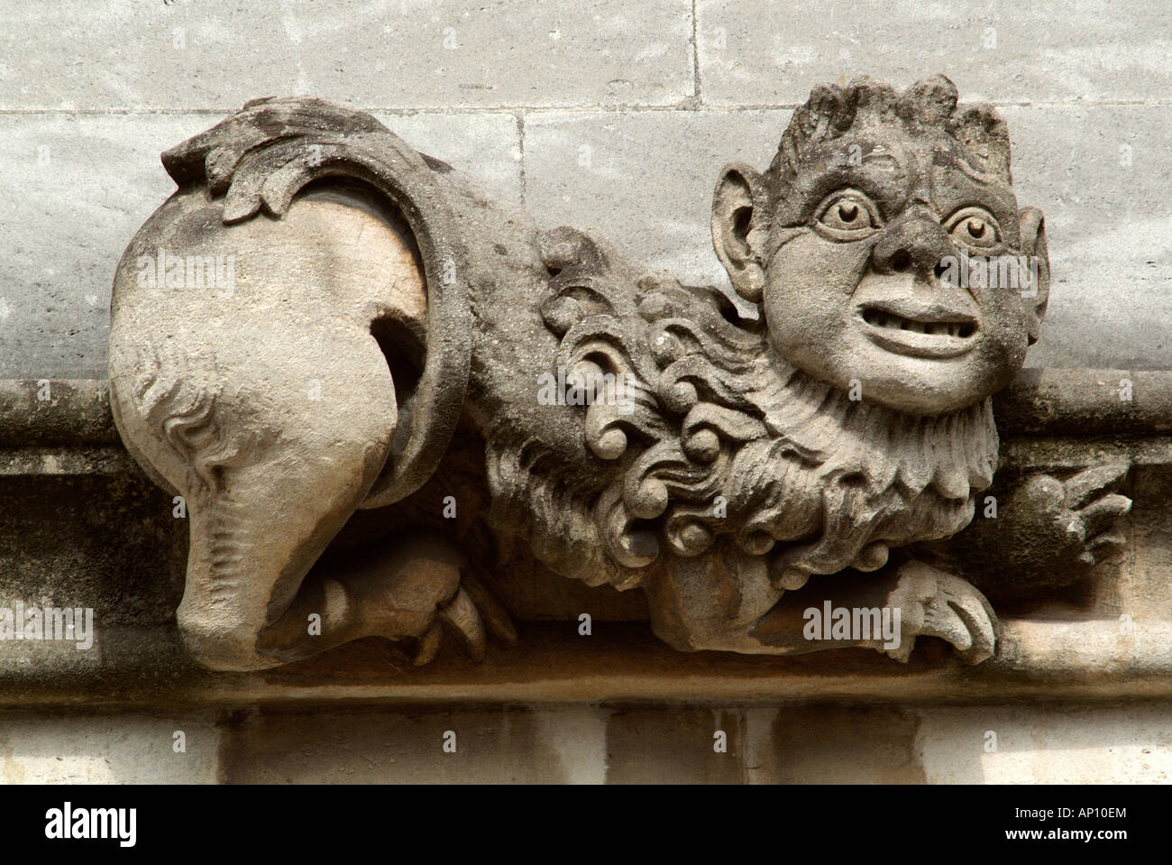 head gargoyle close up Oxford university town stone carving distorted ...
