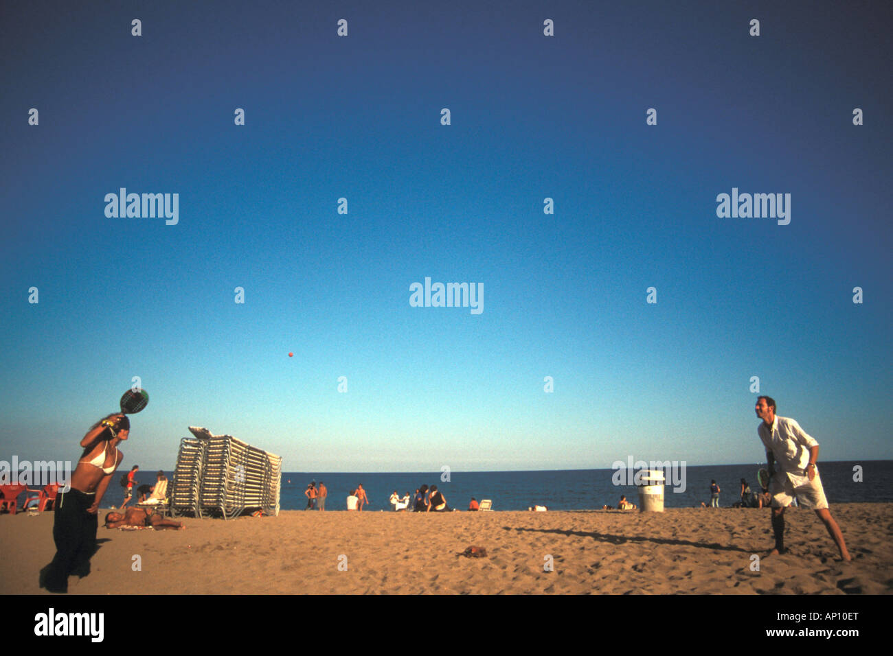 Softball at playa Barceloneta, Barcelona, Spain Stock Photo - Alamy