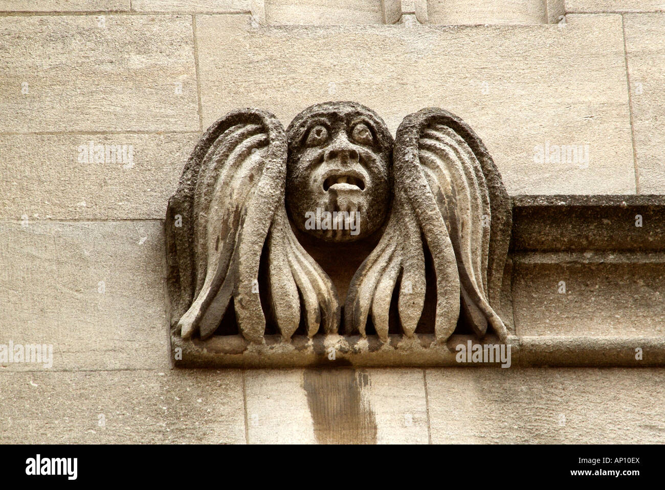 head gargoyle close up Oxford university town stone carving distorted ...