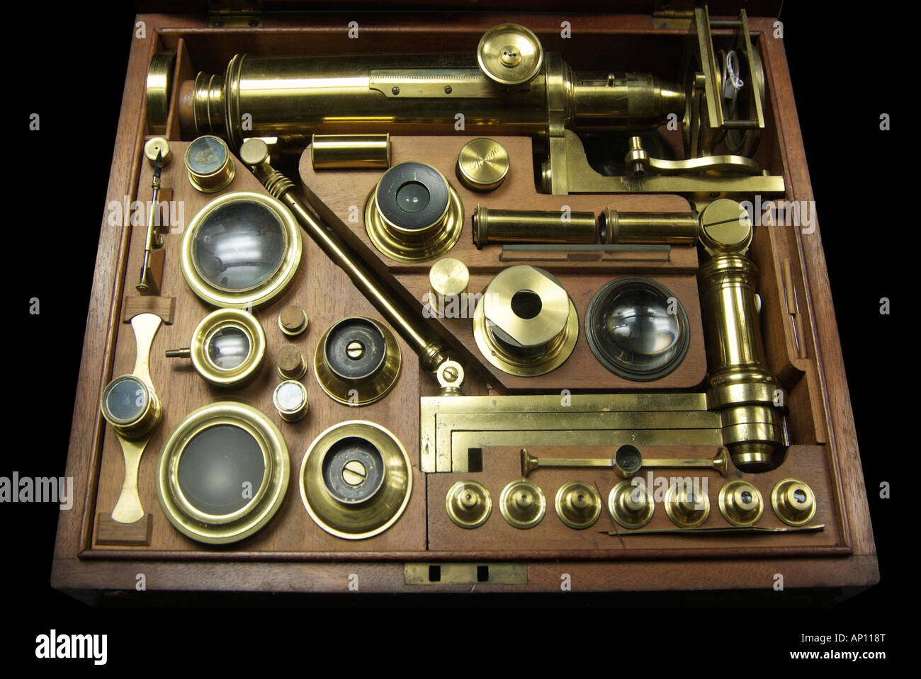microscope brass case traveling portable box boxed antique research ...