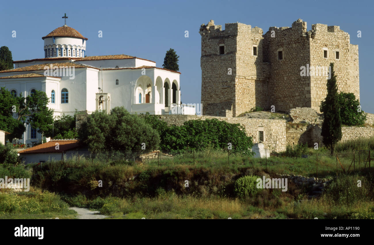 Greece Samos Pythagorio Church castle Stock Photo - Alamy
