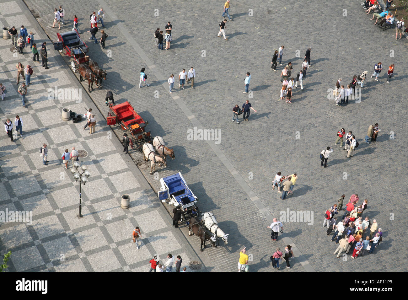 Old Town Square from the top of the town hall looking down on groups of ...