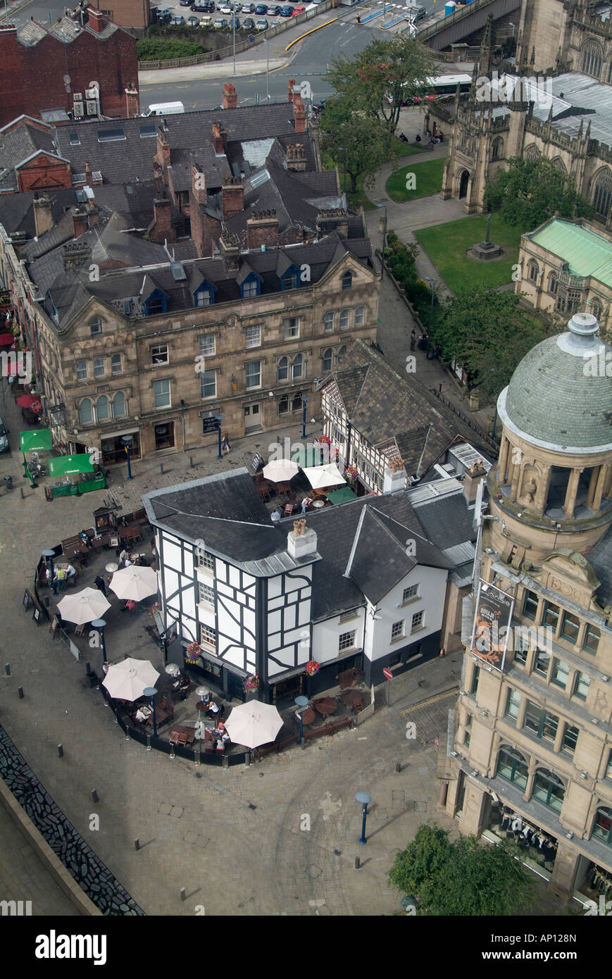 Shambles aerial view Manchester city center UK United Kingdom England ...