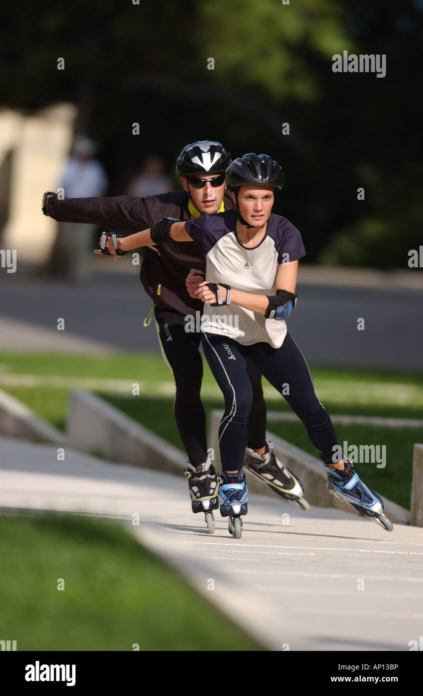 Inline skaters, Barcelona, Spain Stock Photo - Alamy