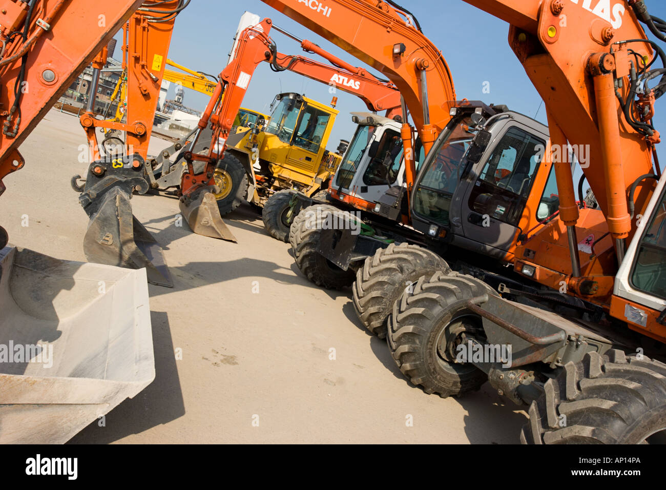Digging machines in a row. Groningen, The Netherlands. 2006 Stock Photo ...