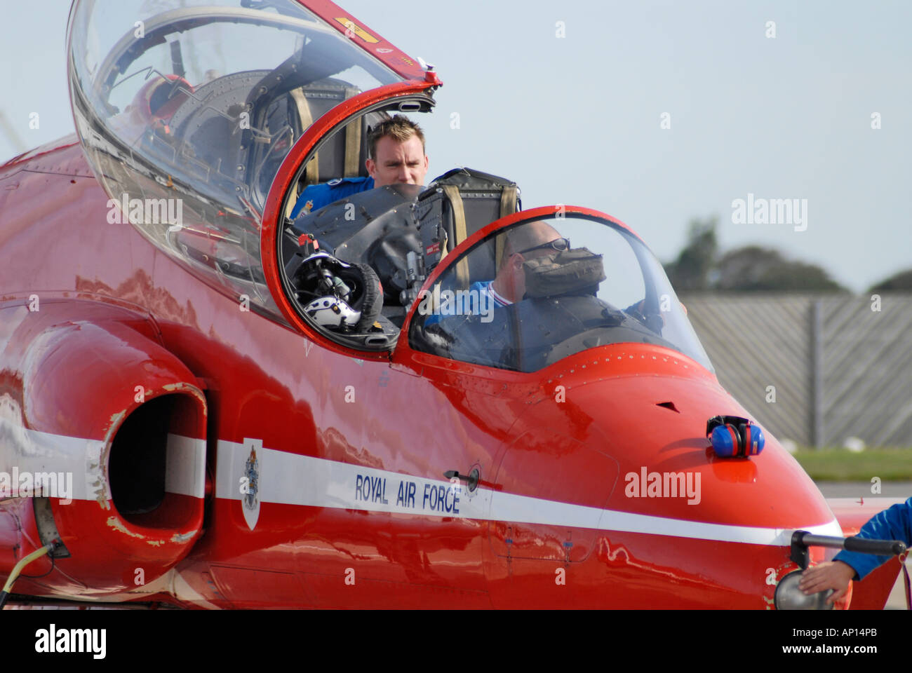 Ground crew prepare the Hawk aircraft for the RAF display team the Red ...