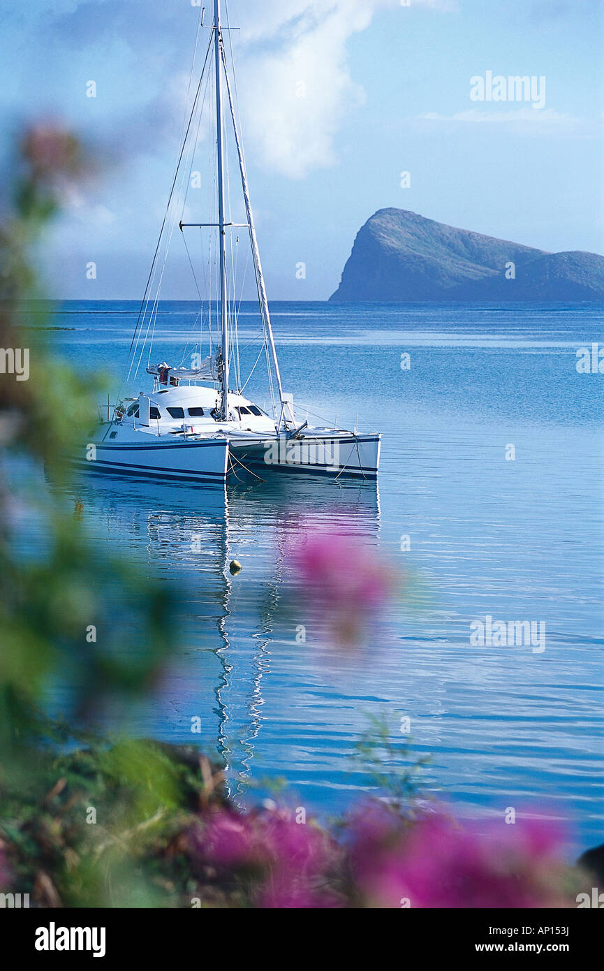 Sailing boat, sea, Cap Malheureux, Mauritius Stock Photo - Alamy