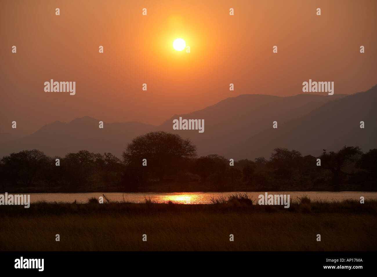Sunset over the Lower Zambezi National Park Zambia Africa Stock Photo ...