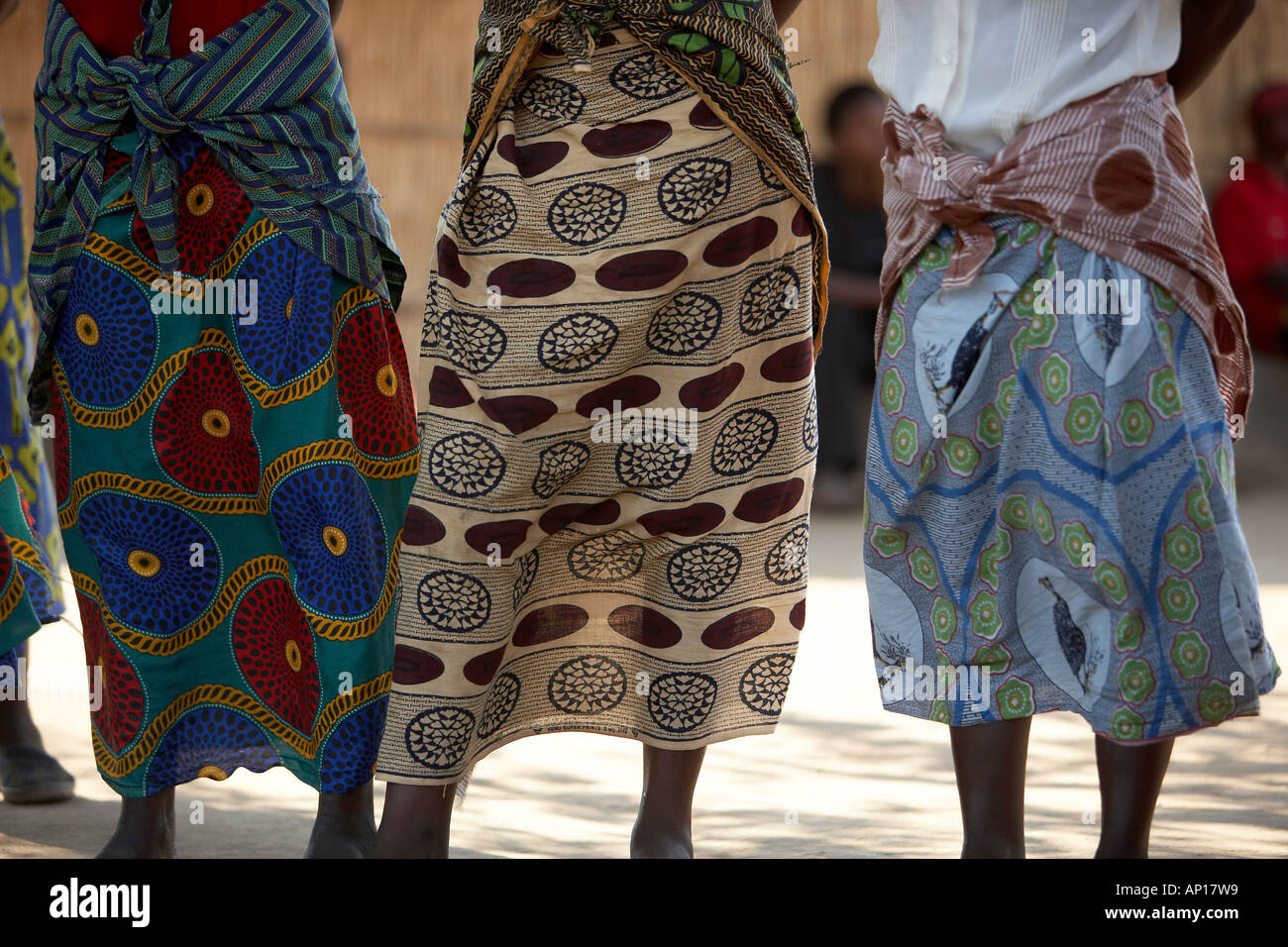 Three traditional dresses in Kawaza village South Luangwa Valley Zambia ...