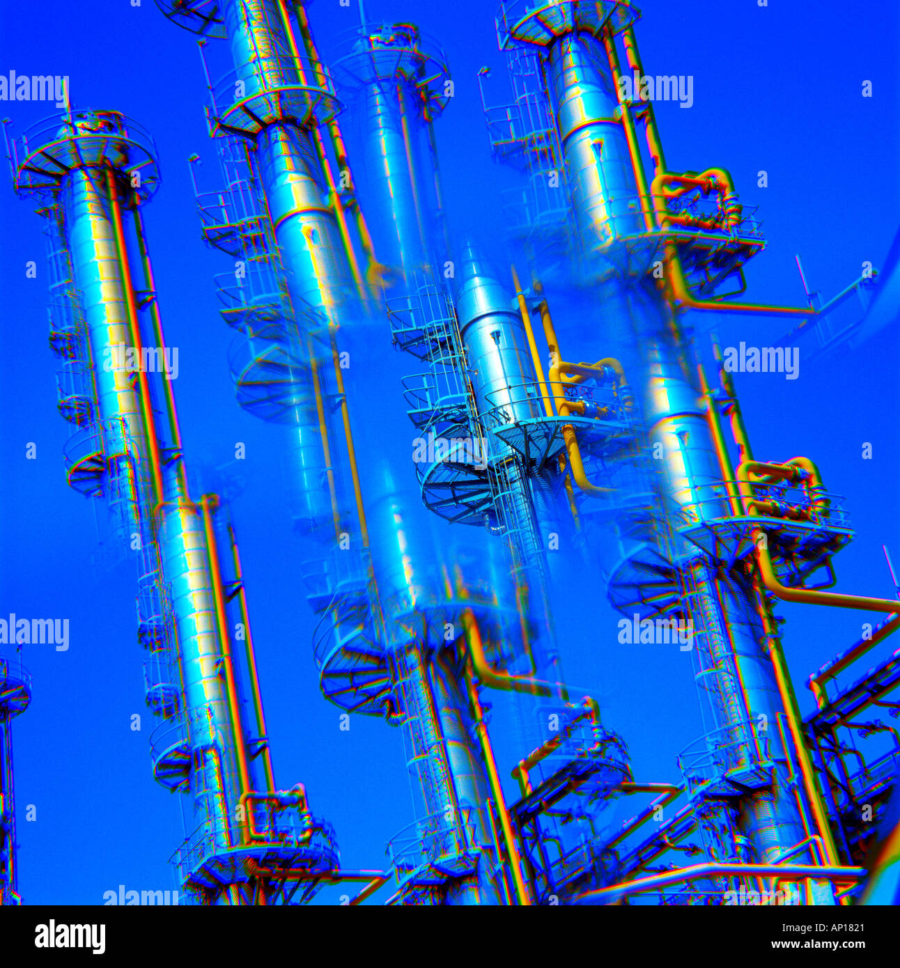 Industrial chimneys abstract prismatic view Stock Photo - Alamy