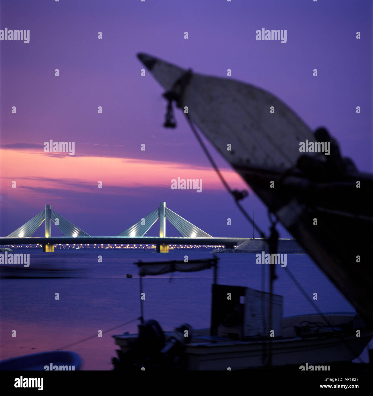 Floodlit Manama to Muharraq bridge Bahrain - modern architecture with ...