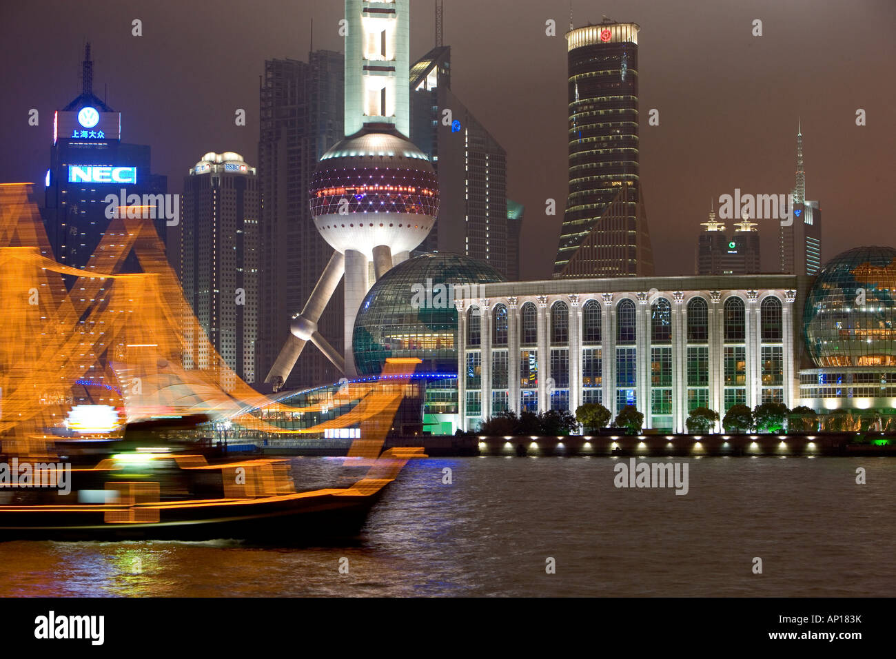waterfront Pudong, Huangpu River, at night, Shanghai Stock Photo - Alamy
