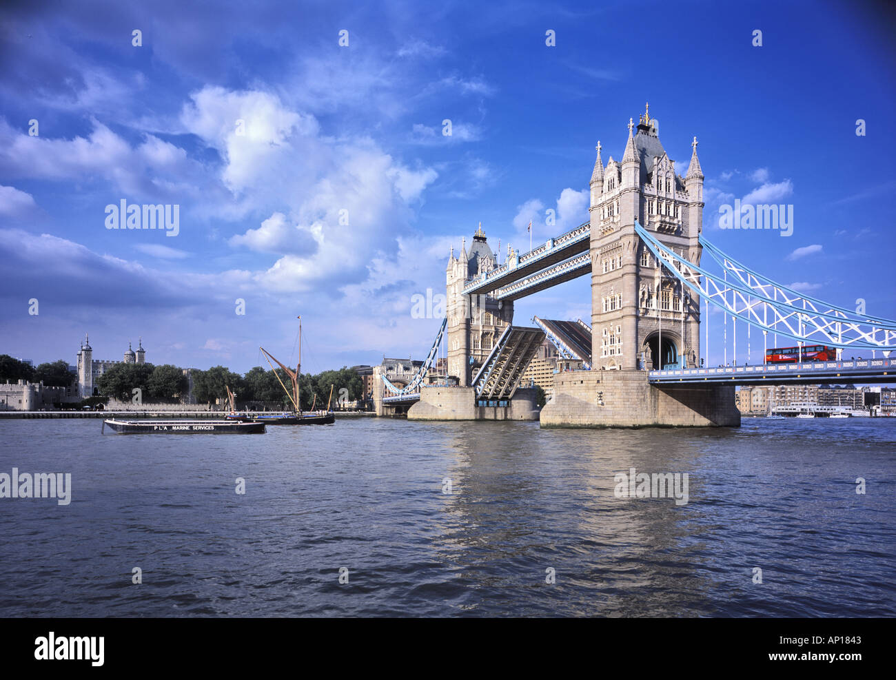 Tower Bridge open and the Tower of London in 2003 Stock Photo - Alamy