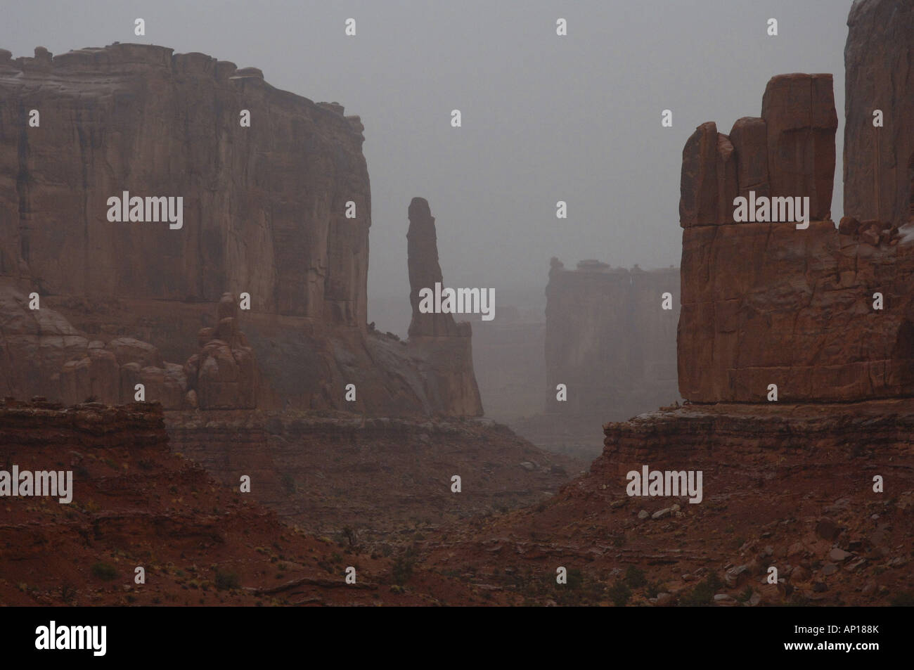 Park Avenue Viewpoint in Rain, Arches National Park, Utah, USA Stock ...