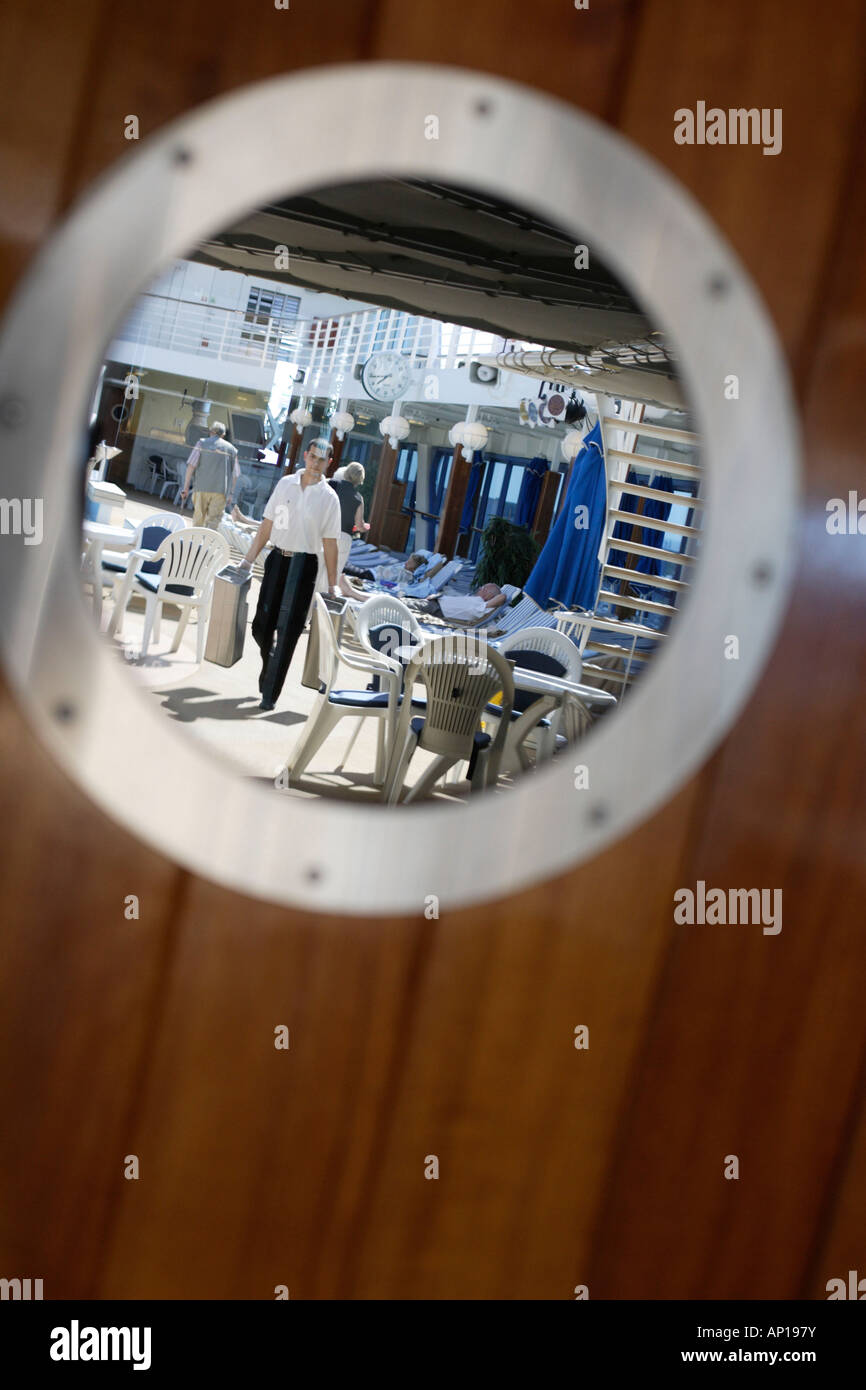 Steward, crew, sun deck, cruise ship MS Delphin Renaissance, Cruise ...