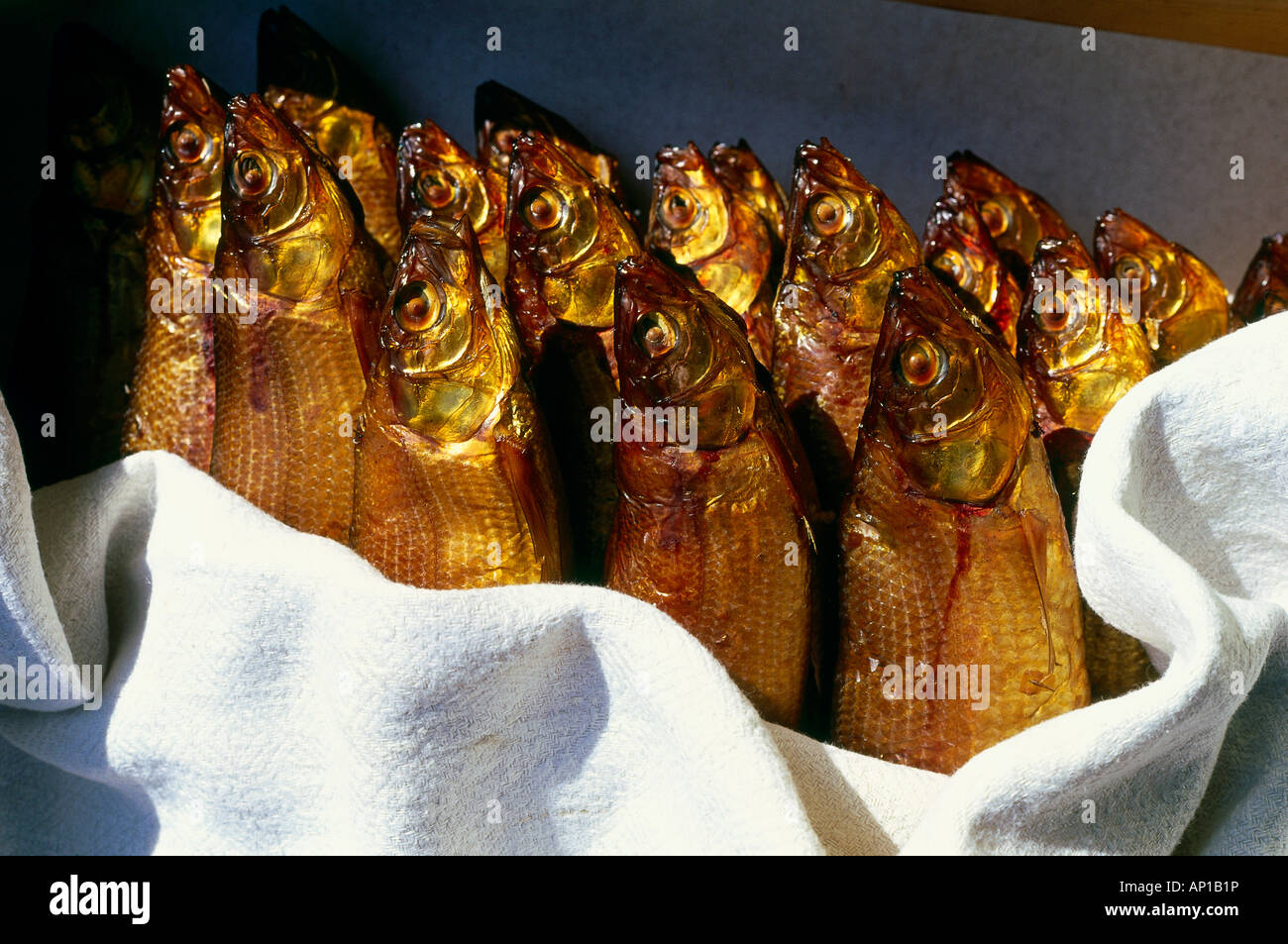 Freshly smoked fish, Lake Chiemsee, Bavaria, Germany, Europe Stock ...
