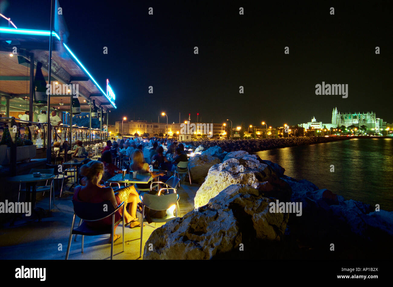 People sitting in a bar, Varodero Bar, Mallorca, Majorca, Spain Stock ...