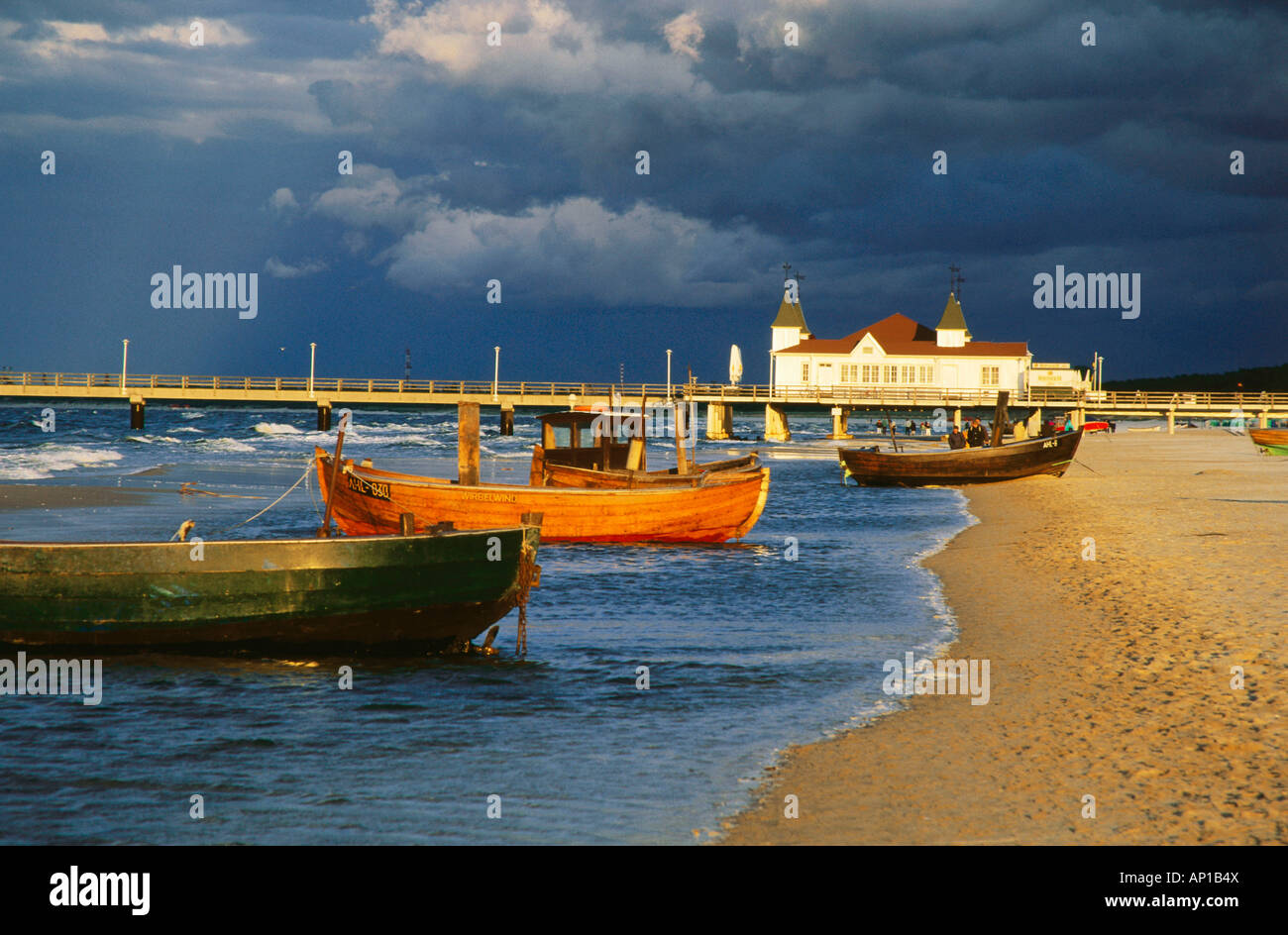 Beach with pier, Ahlbeck, Usedom Island, Mecklenburg-Western Pomerania ...