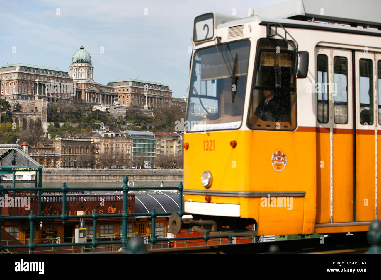 A Tram with Buda castle in the background, Budapest, Hungary Stock ...