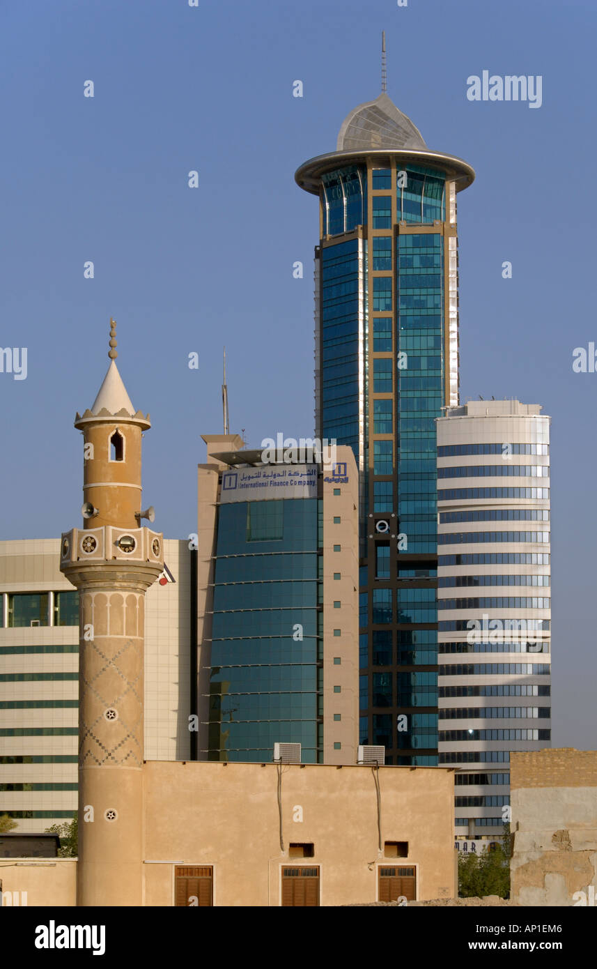 Dar Al Awadi shopping mall high rise buildings and old mosque Kuwait ...