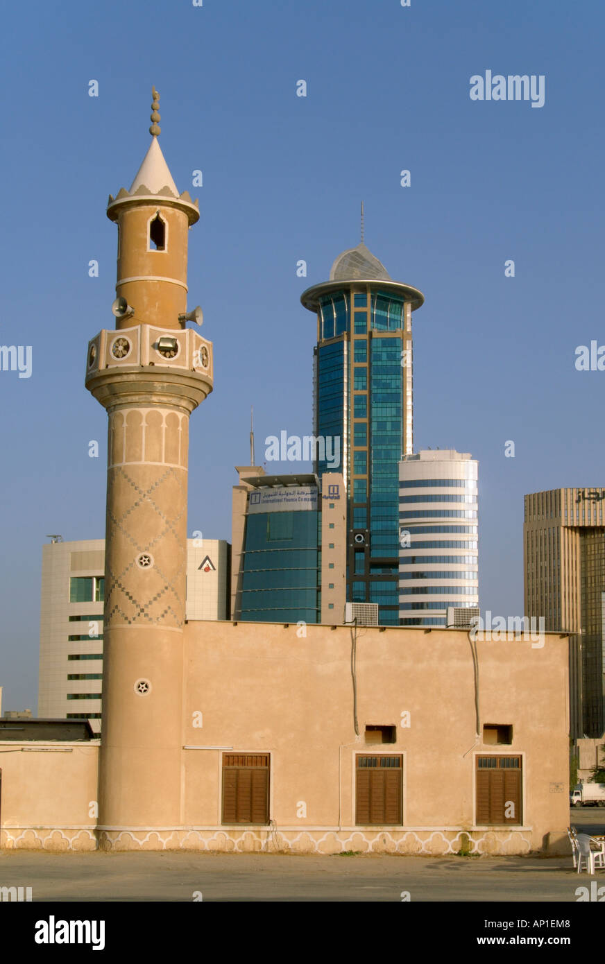 Dar Al Awadi shopping mall high rise buildings and old mosque Kuwait ...