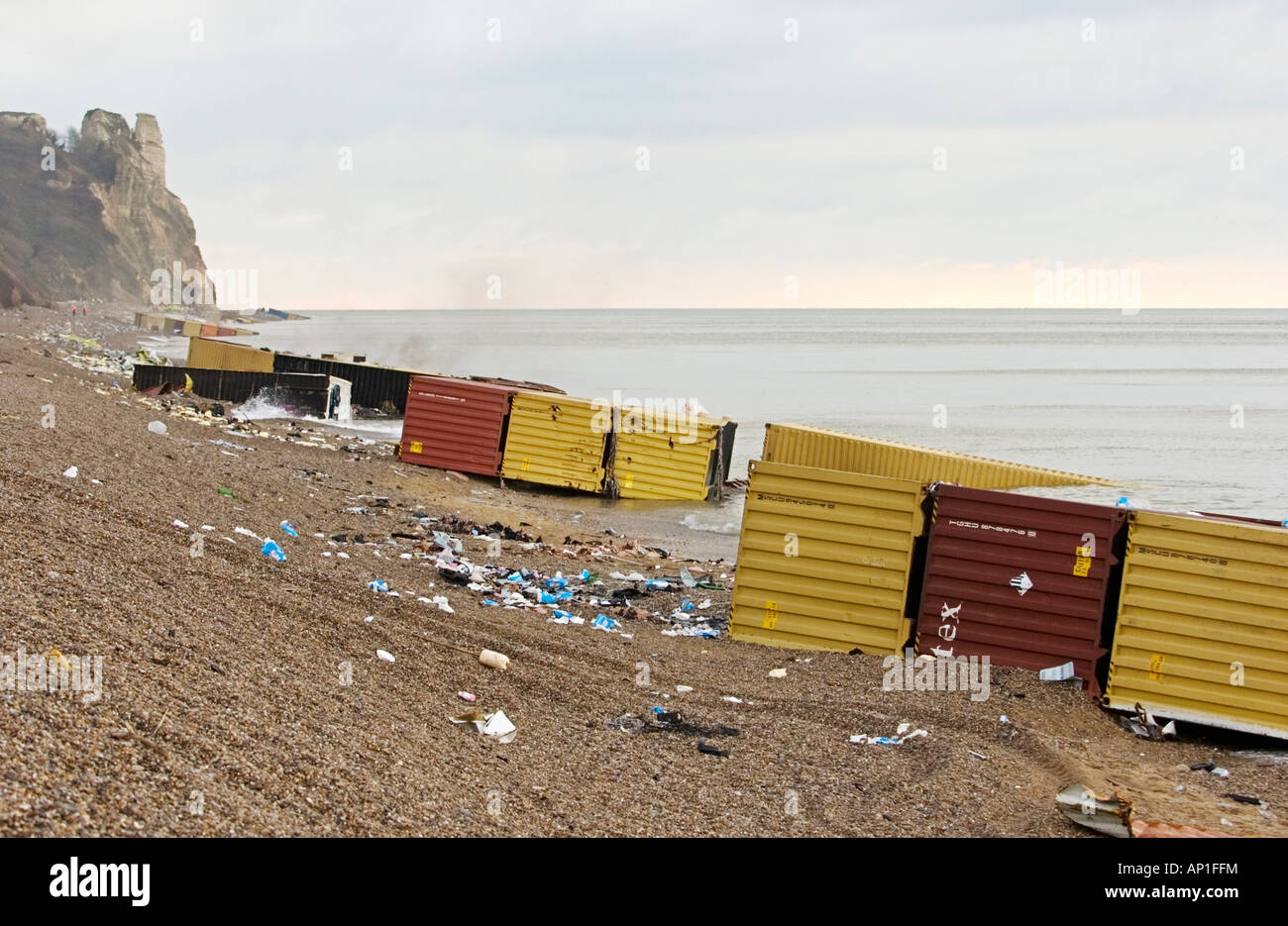 Shipping Containers washed up on a beach in the south west of the UK ...