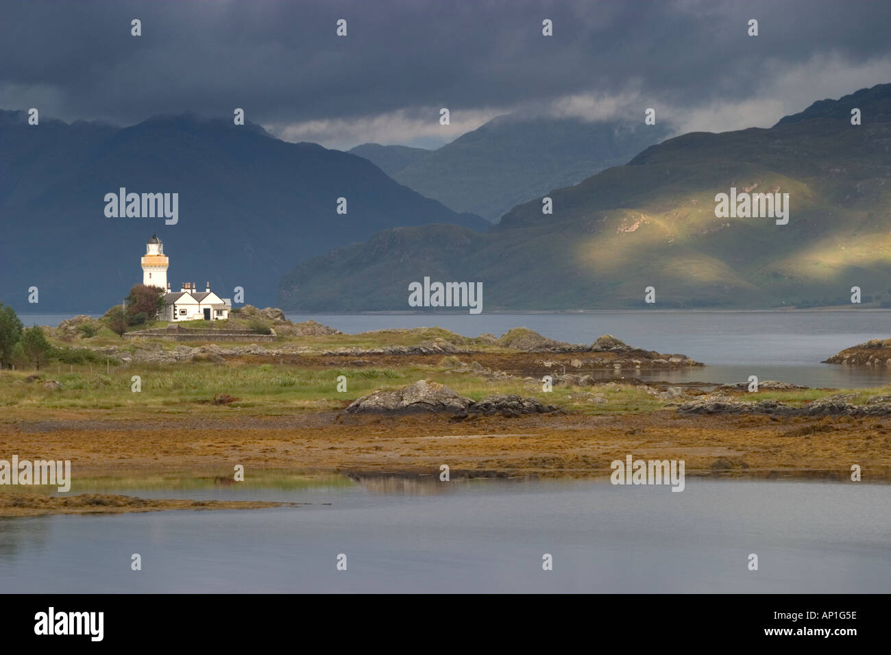 Isleornsay lighthouse on Eilean Sionnach Isle of Skye Scotland Stock ...