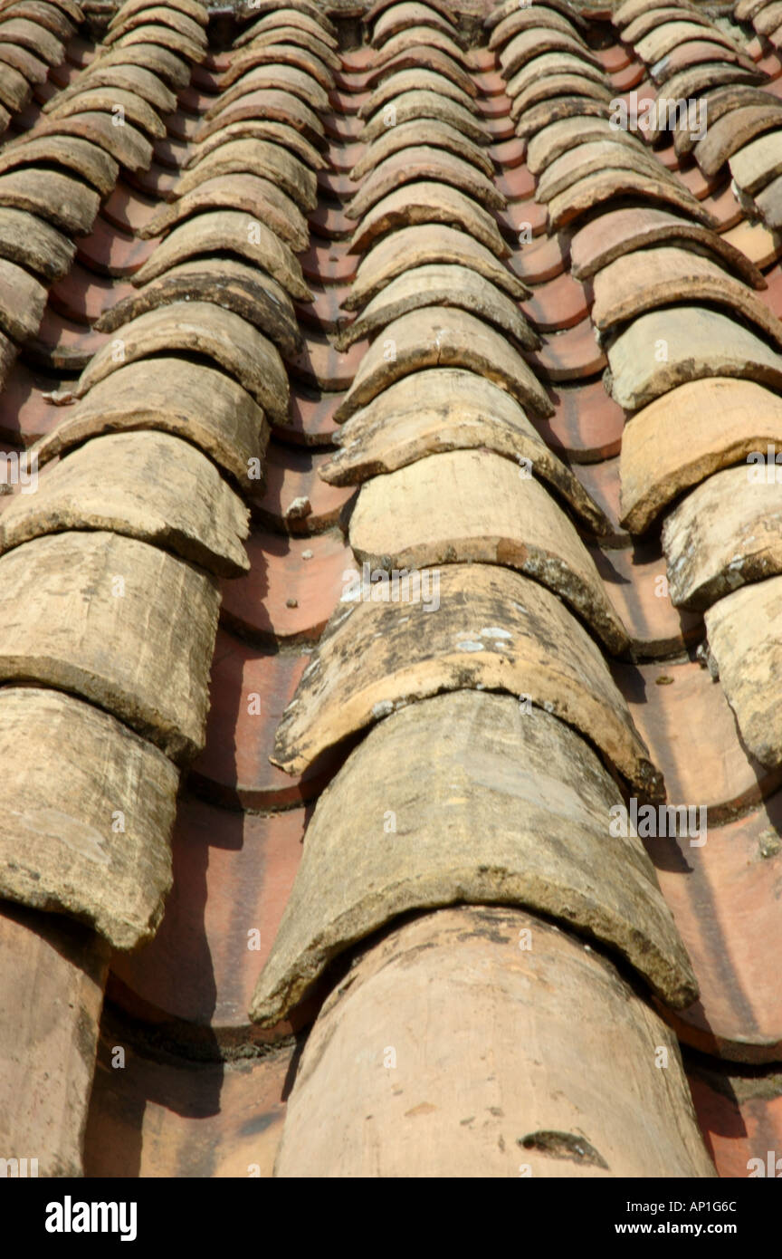 Clay French roman roof tiles Stock Photo - Alamy