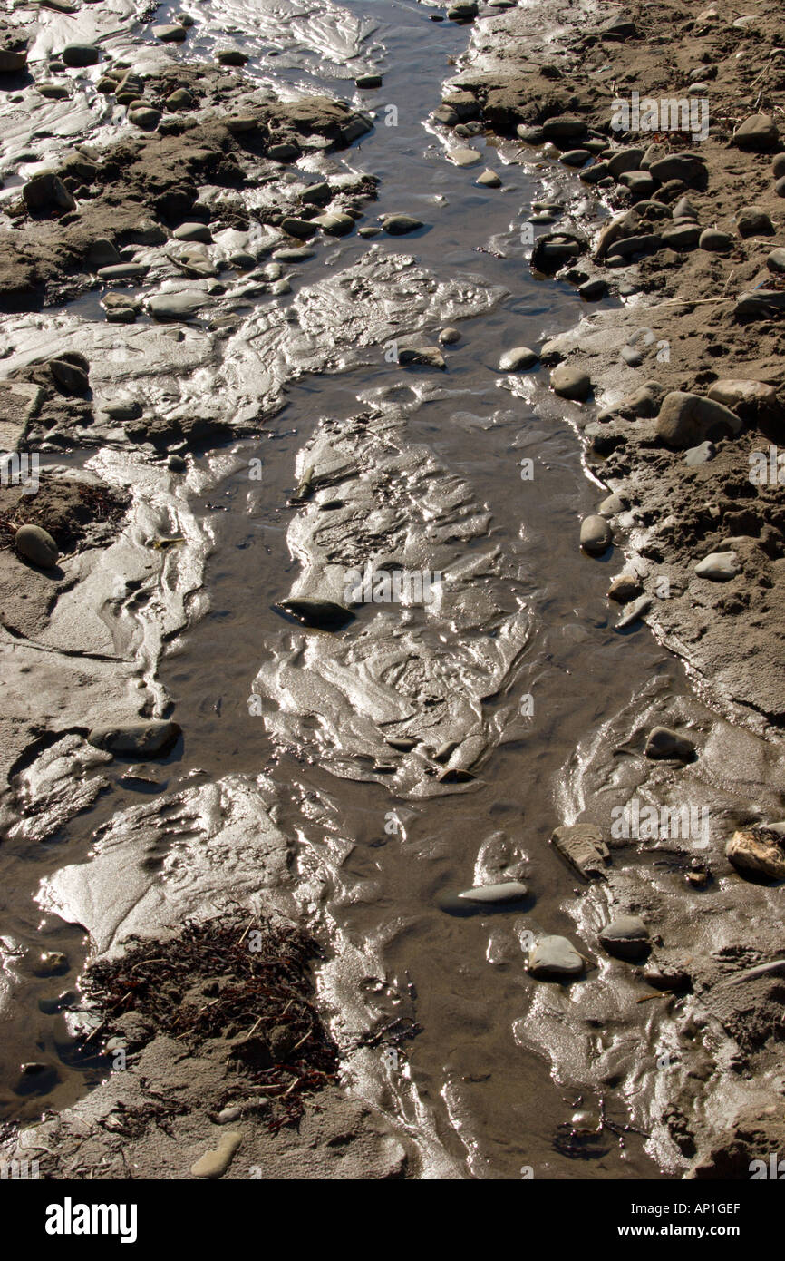 Small stream running onto Widemouth Bay beach, near Nr Bude, North ...