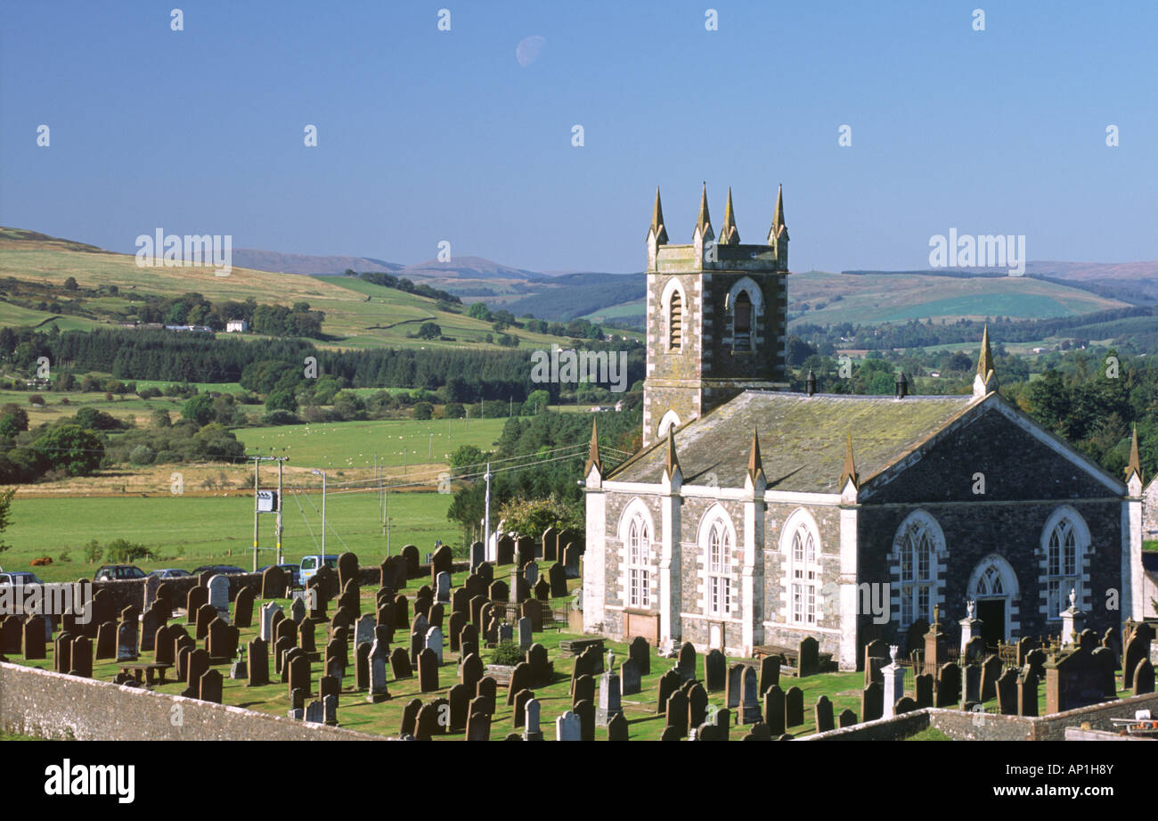 Moon above a autumn landscape Dunscore Church in Dunscore looking down ...