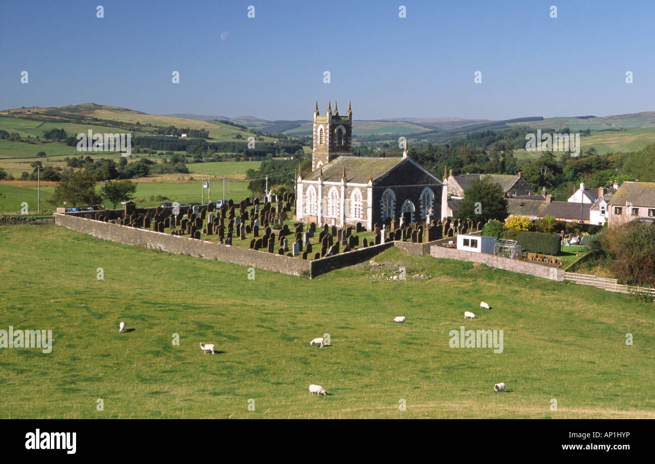 Moon above a autumn landscape Dunscore Church in Dunscore looking down ...