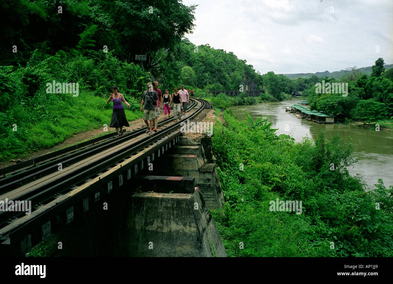 THAILAND THE RAILWAY LINE ON THE KWAI RIVER AT KRASAE CAVE NORTH OF ...